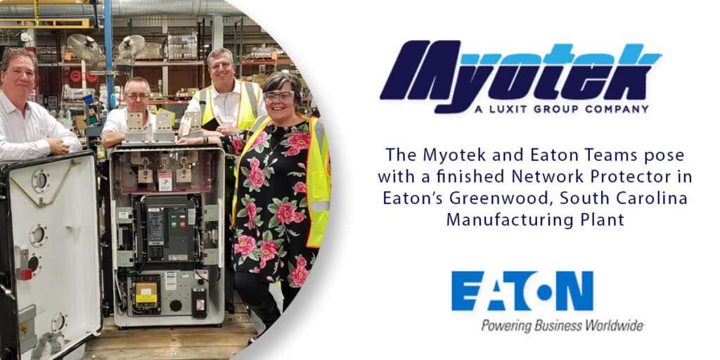 The Myotek and Eaton Teams Pose With a Finished Product - LUXIT Group