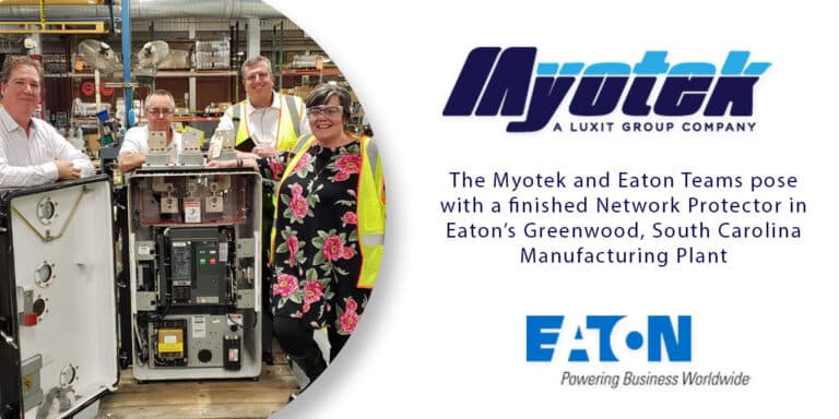 The Myotek and Eaton Teams Pose With a Finished Product - LUXIT Group